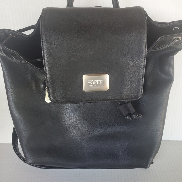 Esprit | Bags | Vintage 9s Esprit Black Faux Leather Backpack Purse Top ...